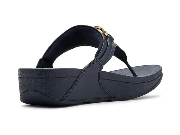 Fitflop Lulu Square-chain Leather Toe-post Wedge Sandals - Navy