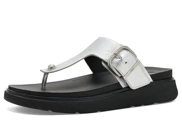 Fitflop Gen Ff Buckle Tumbled Leather Toe Post Wedge Sandals - Silver