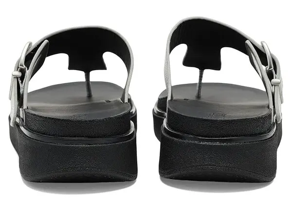 Fitflop Gen Ff Buckle Tumbled Leather Toe Post Wedge Sandals - Silver