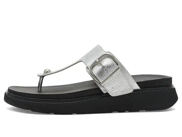 Fitflop Gen Ff Buckle Tumbled Leather Toe Post Wedge Sandals - Silver
