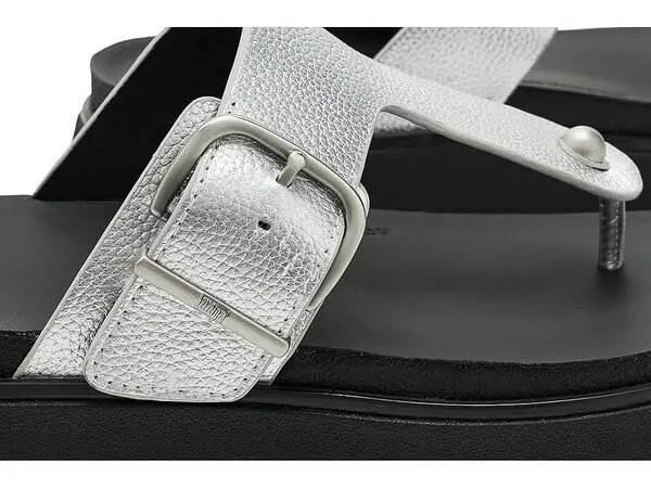 Fitflop Gen Ff Buckle Tumbled Leather Toe Post Wedge Sandals - Silver