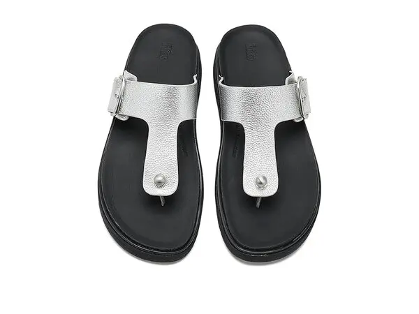 Fitflop Gen Ff Buckle Tumbled Leather Toe Post Wedge Sandals - Silver