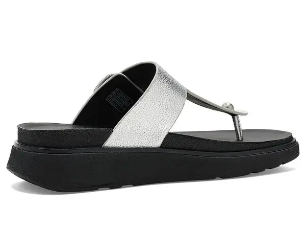 Fitflop Gen Ff Buckle Tumbled Leather Toe Post Wedge Sandals - Silver