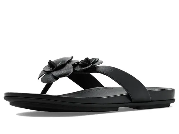 Fitflop Gracie Flower Leather Wedge Flip-flops - Black