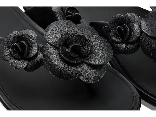 Fitflop Gracie Flower Leather Wedge Flip-flops - Black