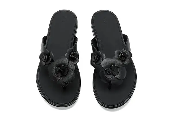 Fitflop Gracie Flower Leather Wedge Flip-flops - Black