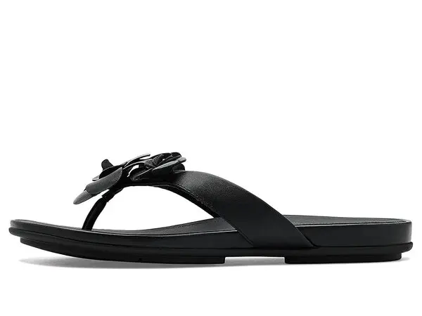 Fitflop Gracie Flower Leather Wedge Flip-flops - Black