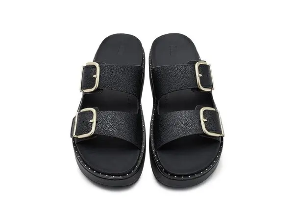 Fitflop Gen Ff Max Buckle Tumbled Leather Two Bar Slides Wedge Shoes - Black