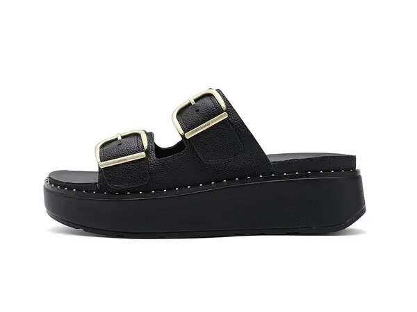 Fitflop Gen Ff Max Buckle Tumbled Leather Two Bar Slides Wedge Shoes - Black