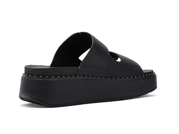 Fitflop Gen Ff Max Buckle Tumbled Leather Two Bar Slides Wedge Shoes - Black