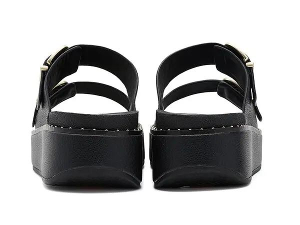 Fitflop Gen Ff Max Buckle Tumbled Leather Two Bar Slides Wedge Shoes - Black