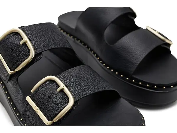 Fitflop Gen Ff Max Buckle Tumbled Leather Two Bar Slides Wedge Shoes - Black