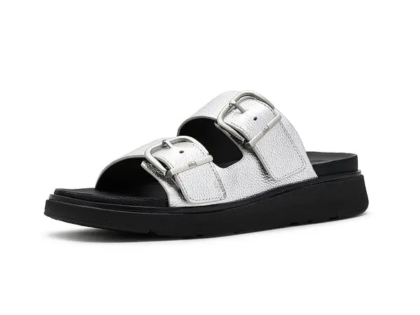 Fitflop Gen Ff Buckle Tumbled Leather Two Bar Slides Wedge Shoes