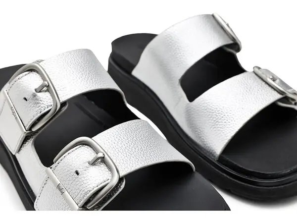 Fitflop Gen Ff Buckle Tumbled Leather Two Bar Slides Wedge Shoes