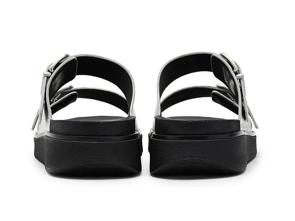 Fitflop Gen Ff Buckle Tumbled Leather Two Bar Slides Wedge Shoes