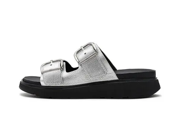 Fitflop Gen Ff Buckle Tumbled Leather Two Bar Slides Wedge Shoes