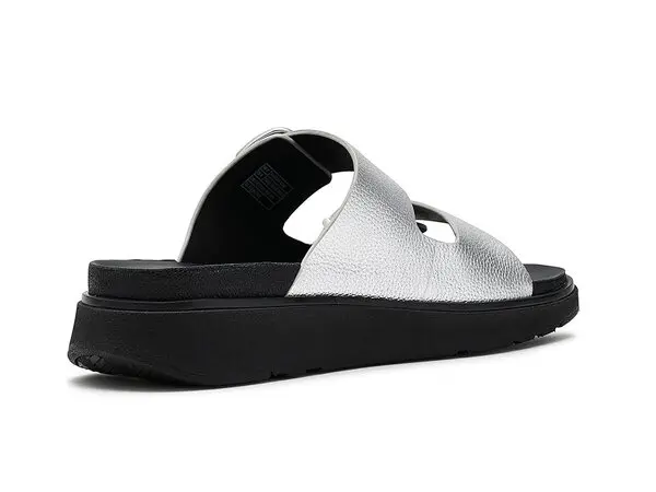 Fitflop Gen Ff Buckle Tumbled Leather Two Bar Slides Wedge Shoes