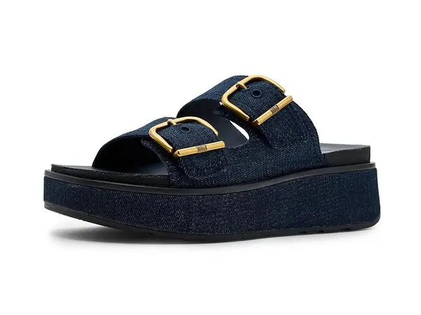 Fitflop Gen Ff Max Buckle Two Bar Denim Slides Wedge Sandals - Navy