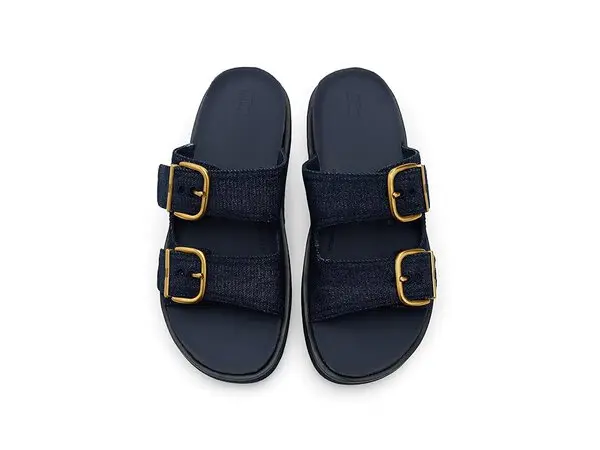 Fitflop Gen Ff Max Buckle Two Bar Denim Slides Wedge Sandals - Navy