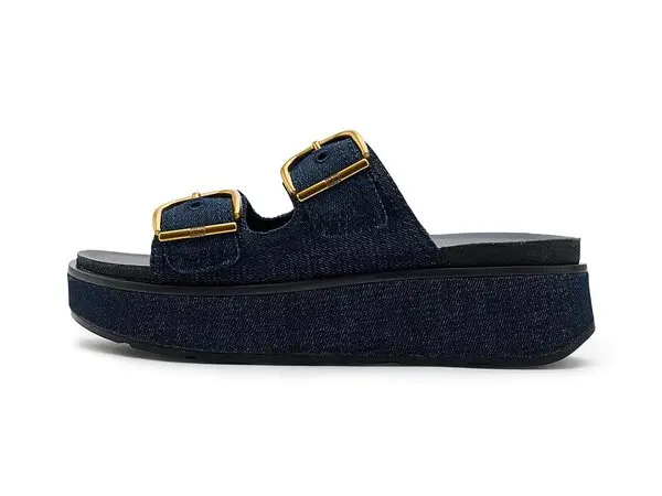 Fitflop Gen Ff Max Buckle Two Bar Denim Slides Wedge Sandals - Navy