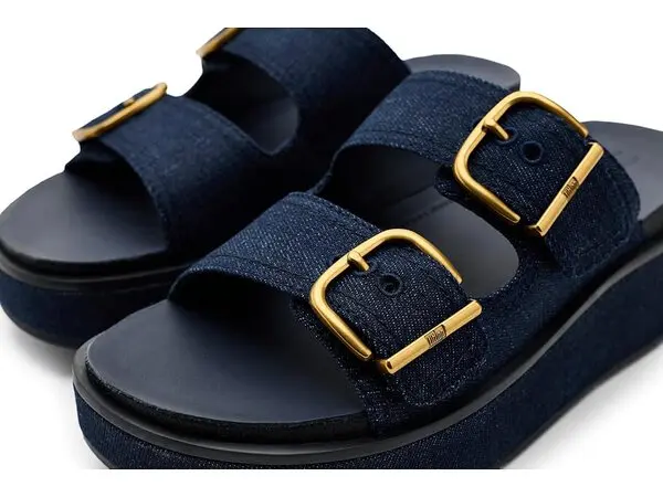 Fitflop Gen Ff Max Buckle Two Bar Denim Slides Wedge Sandals - Navy