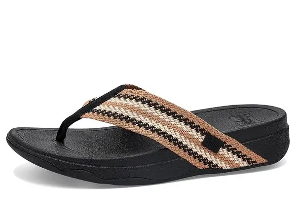 Fitflop Surfa Stripe-webbing Toe-post Wedge Sandals - Black