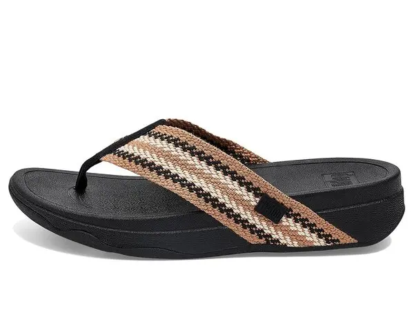 Fitflop Surfa Stripe-webbing Toe-post Wedge Sandals - Black