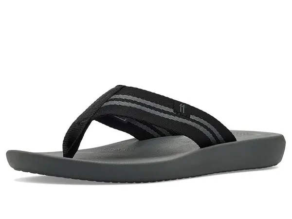 Fitflop Iqushion Two-stripe Webbing Flip-flops Wedge Shoes - Black/charcoal