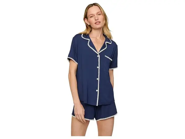 Eberjey Frida Relaxed Shorts Pj Set Pajama Sets Ivory/navy - Blue