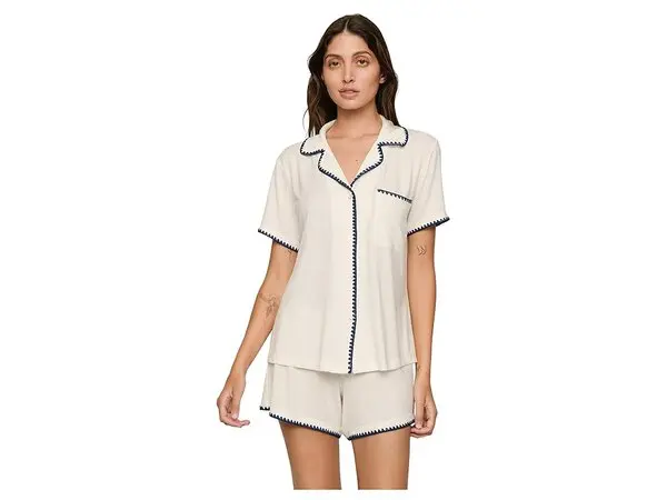 Eberjey Frida Relaxed Shorts Pj Set Pajama Sets Ivory/navy - White