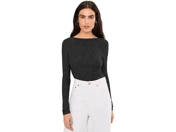 Madewell Bria Sparkle Ribbed Long Sleeve Top - Black
