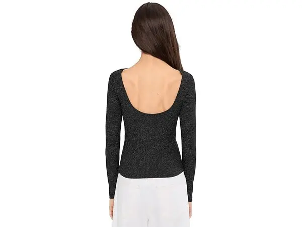 Madewell Bria Sparkle Ribbed Long Sleeve Top - Black