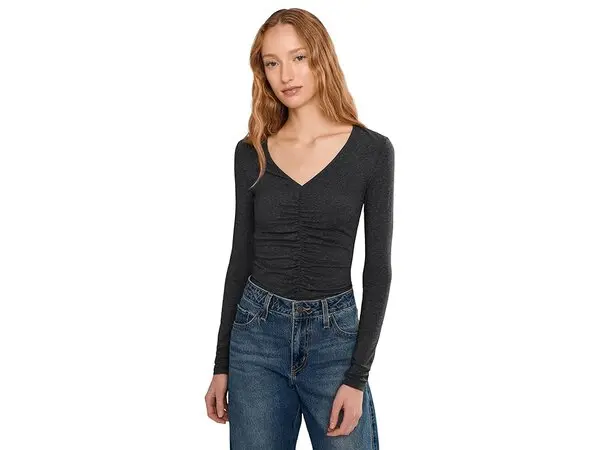 Madewell Slinky V-neck Long Sleeve Top - Gray