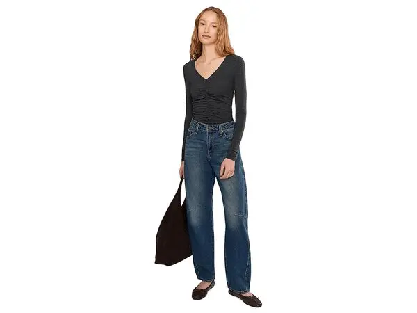 Madewell Slinky V-neck Long Sleeve Top - Gray