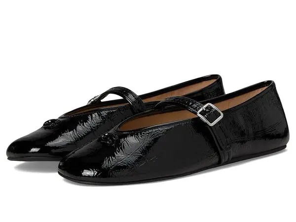 COACH Sculpted C Crinkle Patent Leather Mary Jane Flat Shoes - Black