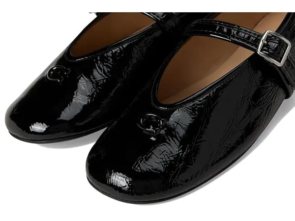 COACH Sculpted C Crinkle Patent Leather Mary Jane Flat Shoes - Black