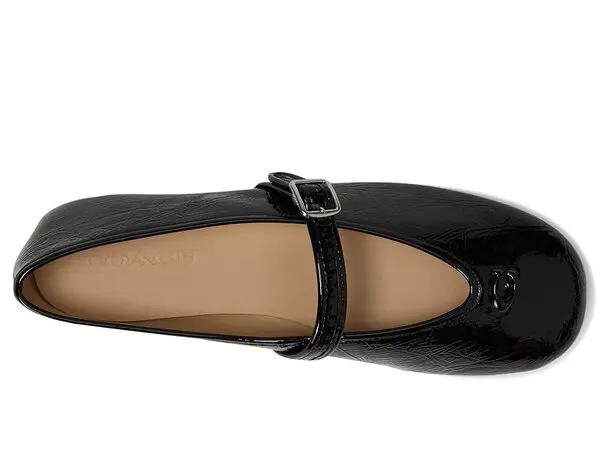 COACH Sculpted C Crinkle Patent Leather Mary Jane Flat Shoes - Black
