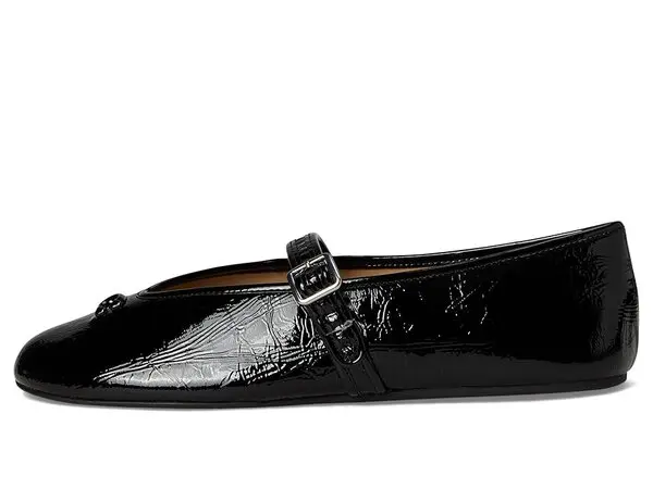COACH Sculpted C Crinkle Patent Leather Mary Jane Flat Shoes - Black