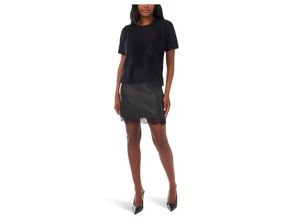 Vince Camuto Eyelash Short Sleeve Crew Neck Sweater - Black