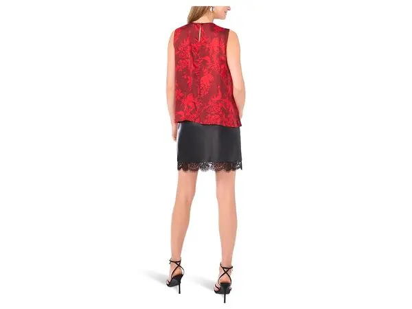 Vince Camuto Sleeveless Floral Draped Neck Tank - Red