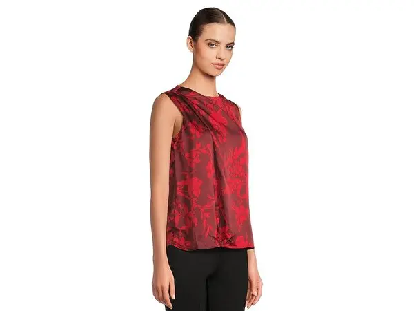 Vince Camuto Sleeveless Floral Draped Neck Tank - Red