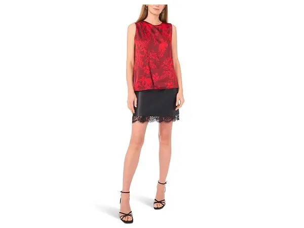 Vince Camuto Sleeveless Floral Draped Neck Tank - Red