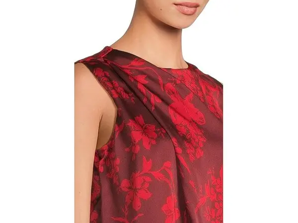 Vince Camuto Sleeveless Floral Draped Neck Tank - Red