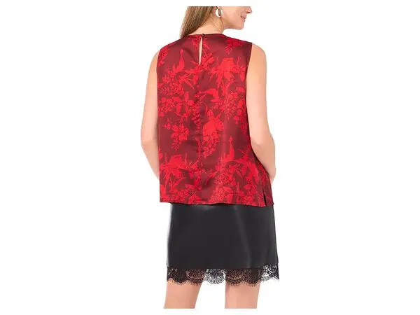 Vince Camuto Sleeveless Floral Draped Neck Tank - Red