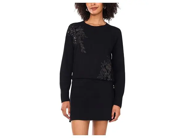 Vince Camuto Embellished Long Sleeve Crew Sweater