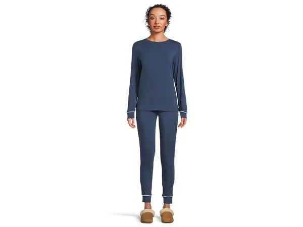 Eberjey Gisele Crew Neck Pajama Set Pajama Sets Navy/ivory - Blue