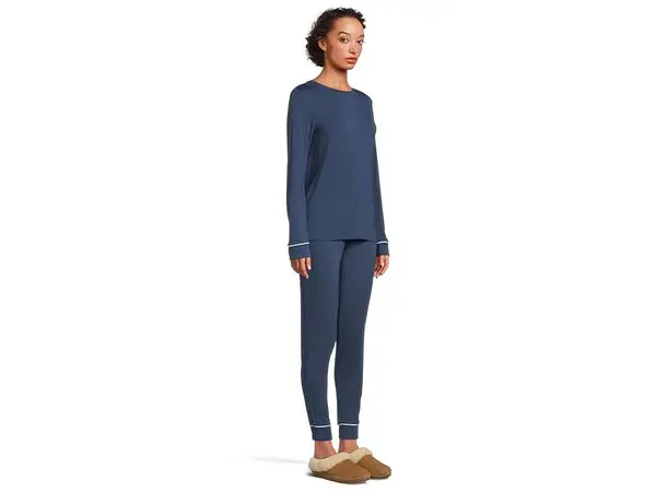 Eberjey Gisele Crew Neck Pajama Set Pajama Sets Navy/ivory - Blue