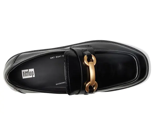 Fitflop F-luma Chunky-snaffle Box-leather Demi-wedge Loafers - Black