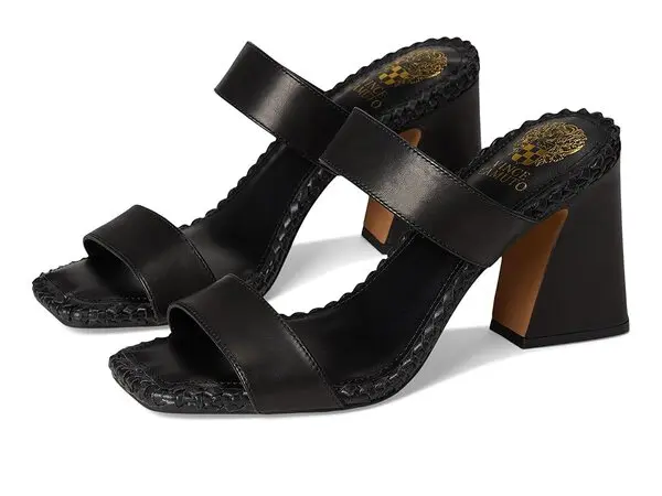 Vince Camuto Kaden Stitched Block Heel Mule Sandals - Black
