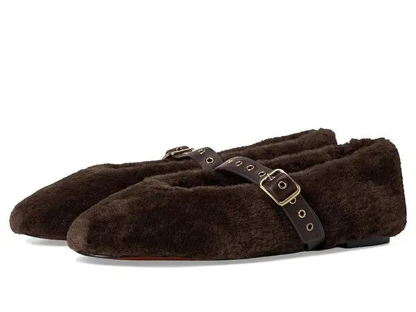 Madewell The Remy Mary Jane Flat Shoes With Faux Fur And Buckle Strap - Brown